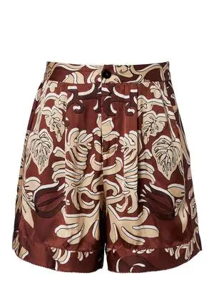 Poupette St Barth Isabelle Printed High-Rise Shorts Brown