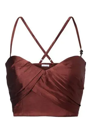Poupette St Barth Palmire Satin Crop Top - Brown