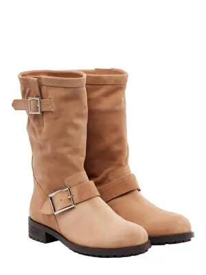 JIMMY CHOO Biker Suede Mid-calf Boots - Beige