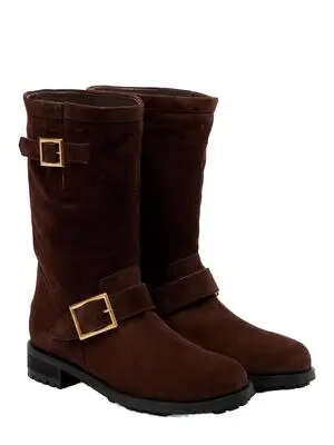 JIMMY CHOO Biker Suede Mid-calf Boots - Brown