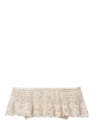 Anna Kosturova Filigree Crochet Off-shoulder Crop Top - Beige