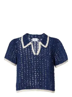 Anna Kosturova Crochet Cotton Polo Shirt - Blue