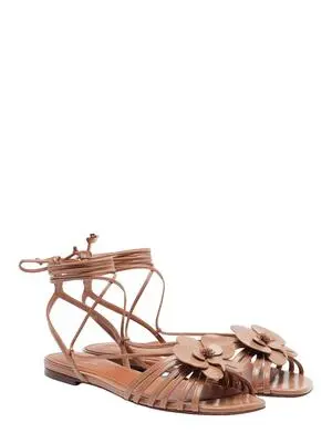 Zimmermann Orchid Floral-appliqué Leather Sandals - Beige
