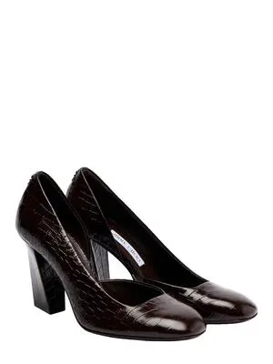 JIMMY CHOO Farren 85 Croc-effect Leather Pumps - Brown