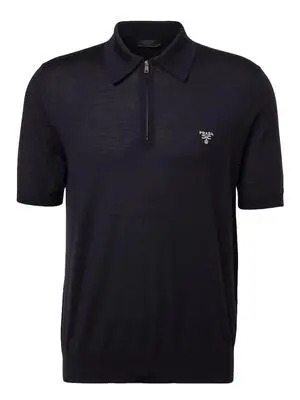 Prada Logo Virgin Wool Polo Shirt - Blue