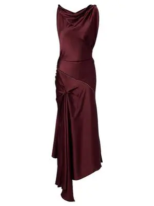 Victoria Beckham Asymmetric Draped Satin Midi Dress - Burgundy