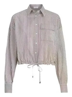 Brunello Cucinelli Striped Poplin Shirt With Monili Detail - White