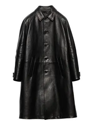 Prada Oversized Leather Overcoat - Black