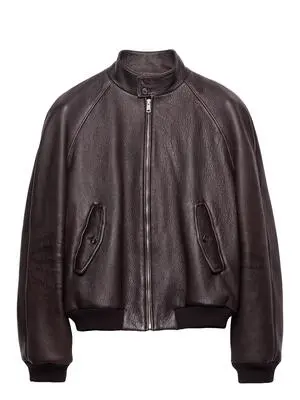 Prada Leather Bomber Jacket - Brown