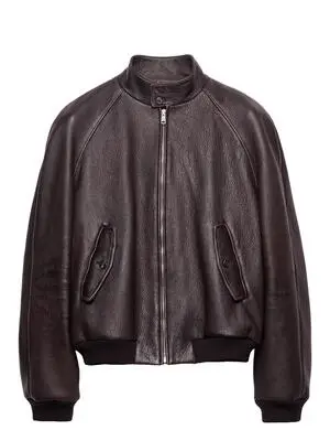 Prada Leather Bomber Jacket - Dark Brown