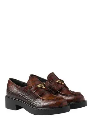 Prada Chocolate Crocodile-print Leather Loafers - Brown