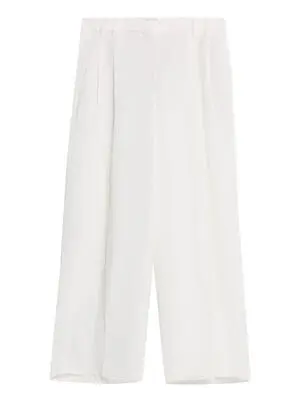 Brunello Cucinelli Linen Gabardine Wide-leg Pants With Monili Trim - Naturale