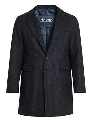 Herno Wool-blend Herringbone Top Coat - Blue Navy