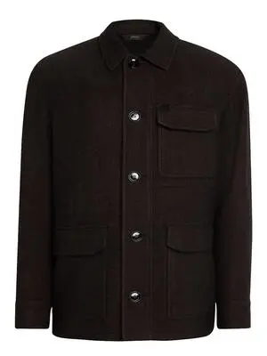 Brioni Wool Herringbone Overshirt - Brown