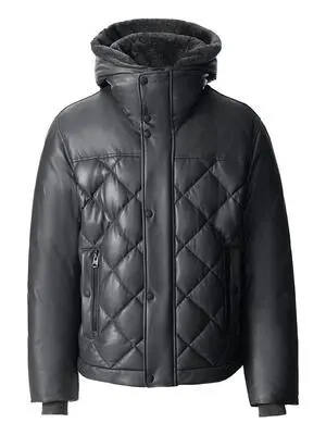 Mackage Quilted Leather Down Jacket With Shearling Hood - Carbon