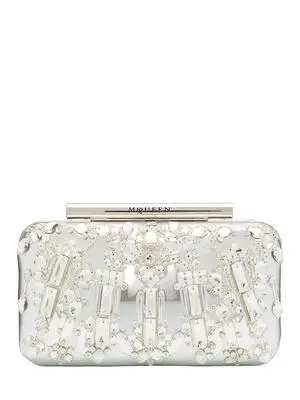 Alexander McQueen T-bar Crystal-embroidered Clutch - Silver