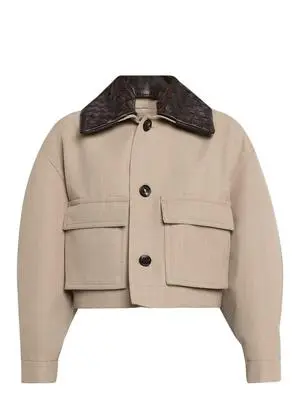 Bottega Veneta Intercciato Leather-collar Crop Barn Jacket - Camel Club