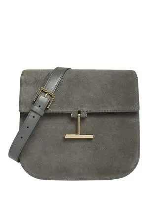 TOM FORD Medium Crossbody Bag In Suede - Grey