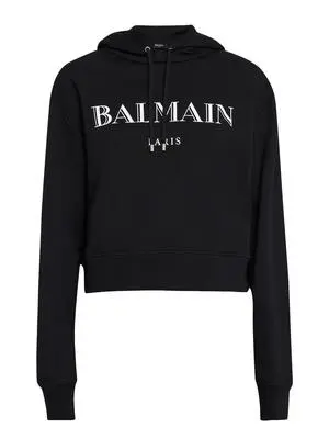 Balmain Logo Graphic Cotton Hoodie - Eab Black/