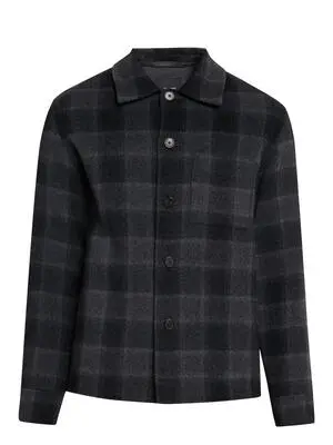 Theory Double-face Wool Check Overshirt With Pocket - Dark Charc