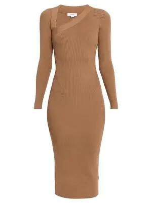REISS Zeta Asymmetric Rib-knit Midi Dress - Camel