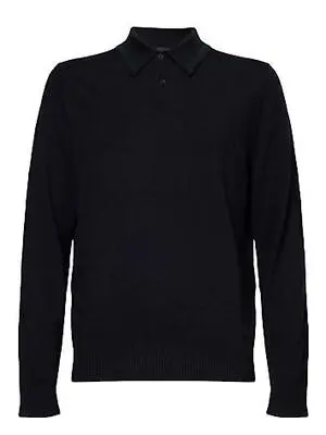 Paul Smith Long-sleeve Button-up Merino-wool Polo Shirt Xxl - Blue