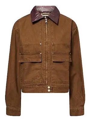 THE COUTURE CLUB Contrast Collar Trucker Denim Jacket - Chocolate