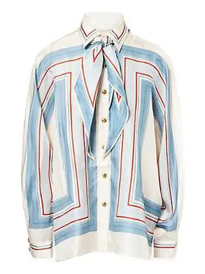 Zimmermann Relaxed Scarf Silk Shirt - Ticking Stripe