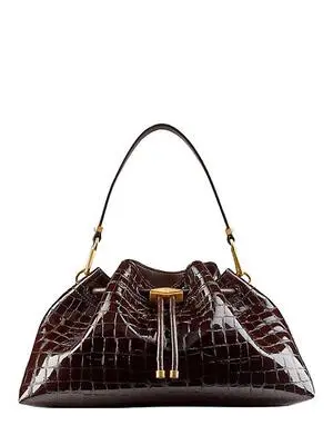 JIMMY CHOO Cinch Medium Croc-embossed Leather Shoulder Bag - Sambuco/gold