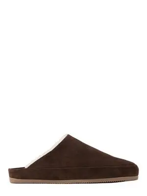 Mulo Shearling-lined Suede Slippers - Brown