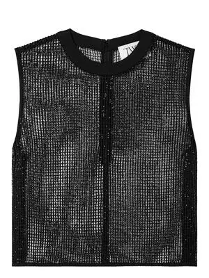 TWP Cropped Sequin-embellished Fishnet Tank - Black