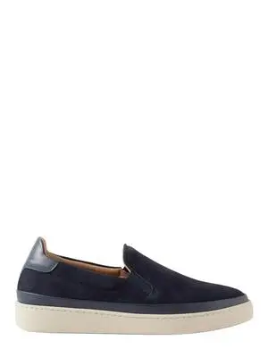 Mulo Leather-trimmed Suede Slip-on Sneakers - Blue