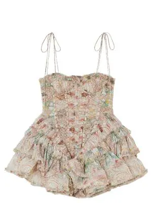 Zimmermann Rebellion Bead-embellished Ruffled Printed Silk Mini Dress - Pink