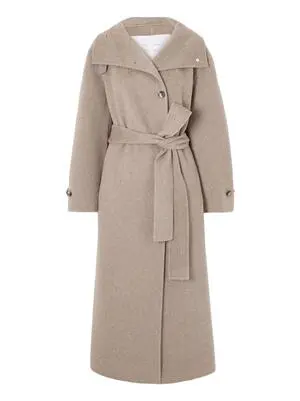 Proenza Schouler White Label Corey Belted Wool-Blend Coat With Leather Trim Beige