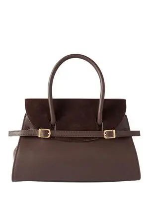 Simkhai River Small Suede-Trimmed Leather Tote Chocolate