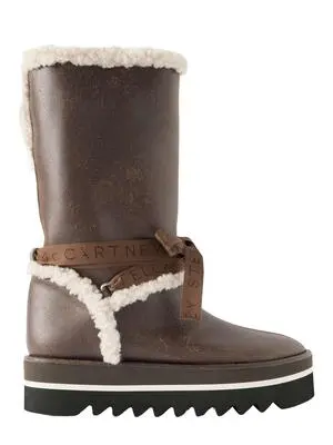 Stella McCartney Stella McCartney Sneak-Elyse Fleece-Trimmed Boots Dark Brown
