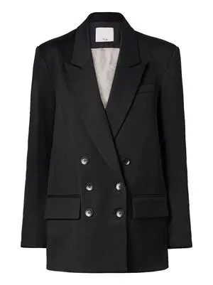 Tibi Double-breasted Wool-blend Twill And Silk-organza Blazer - Black