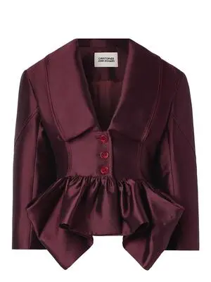 Christopher John Rogers Silk And Wool-blend Satin Peplum Blazer - Burgundy