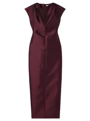 Christopher John Rogers Peel Draped Silk And Wool-blend Satin Gown - Burgundy
