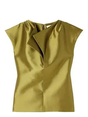 Christopher John Rogers Peel Draped Silk And Wool-blend Satin Top - Green