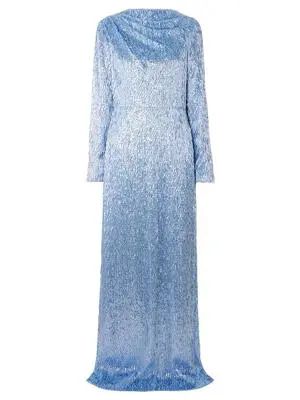 Erdem Embellished Draped Tulle Gown Blue