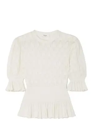 Chloé Pointelle-knit Wool-blend Peplum Sweater - Neutrals