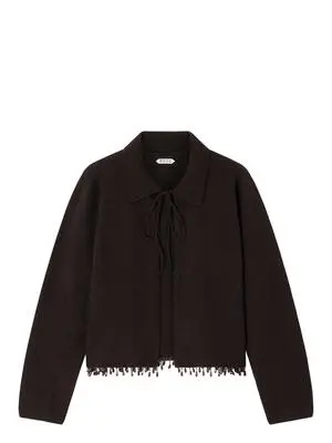 BODE Embellished Wool And Cashmere-Blend Cardigan Dark Brown