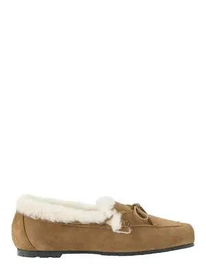 AeydĒ Jasper Bow-detailed Shearling-lined Suede Loafers - Tan