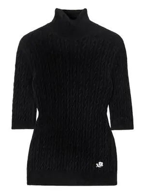 Bernadette Noa Embroidered Cable-knit Chenille Turtleneck Sweater - Black