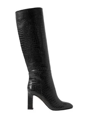 AQUAZZURA Sellier 85 Croc-effect Leather Knee Boots - Black