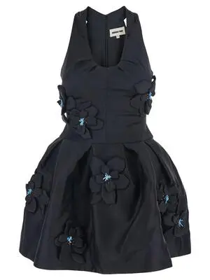 SHUSHU/TONG Sleeveless Pleated Dress With Floral Embroidery - Black