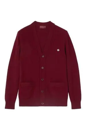 Gucci Wool Cashmere Cardigan With Double G Embroidery - Bordeaux