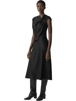 Theory Satin Twist Bodice Midi Dress - Black