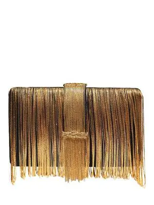 SIMITRI Fringed Clutch With Metal Chain - Black/ Gold